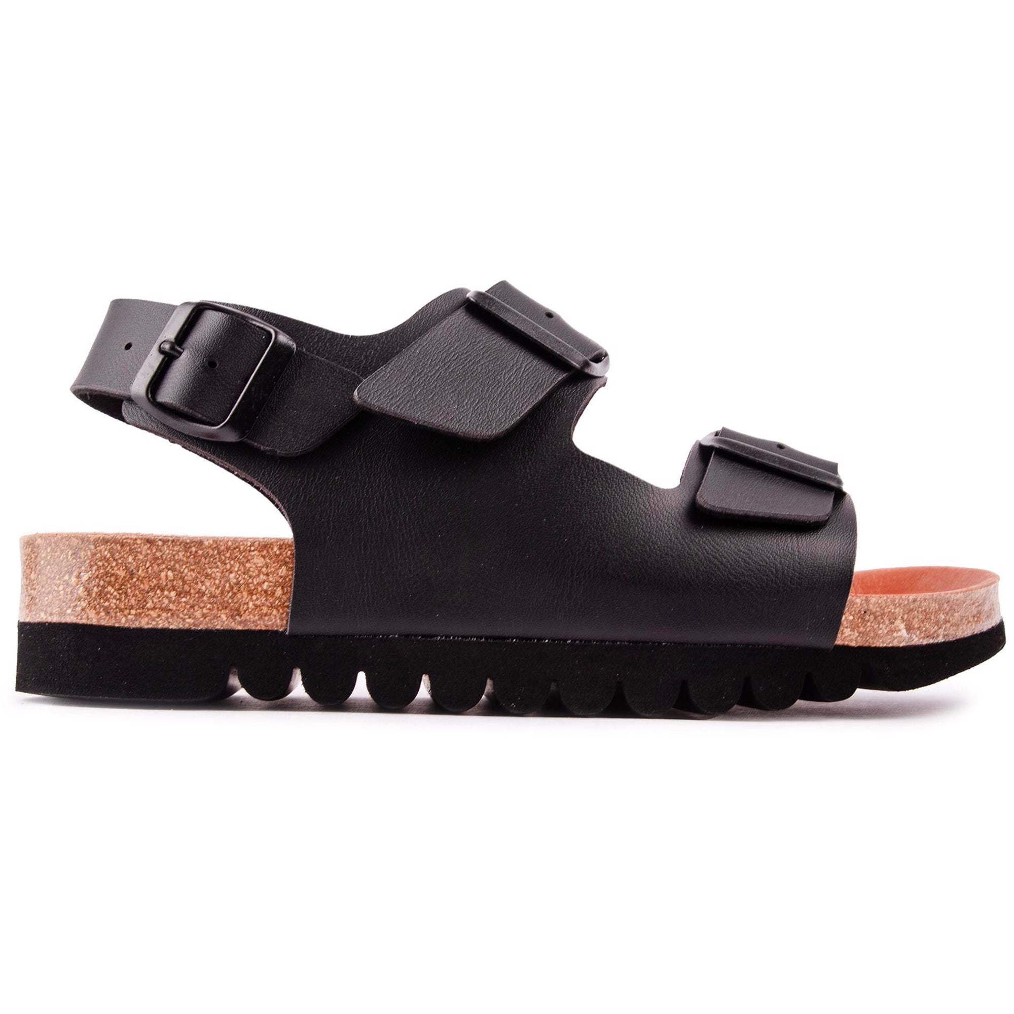 Womens Vegan Lima Footbed Sandals in Black | V.GAN