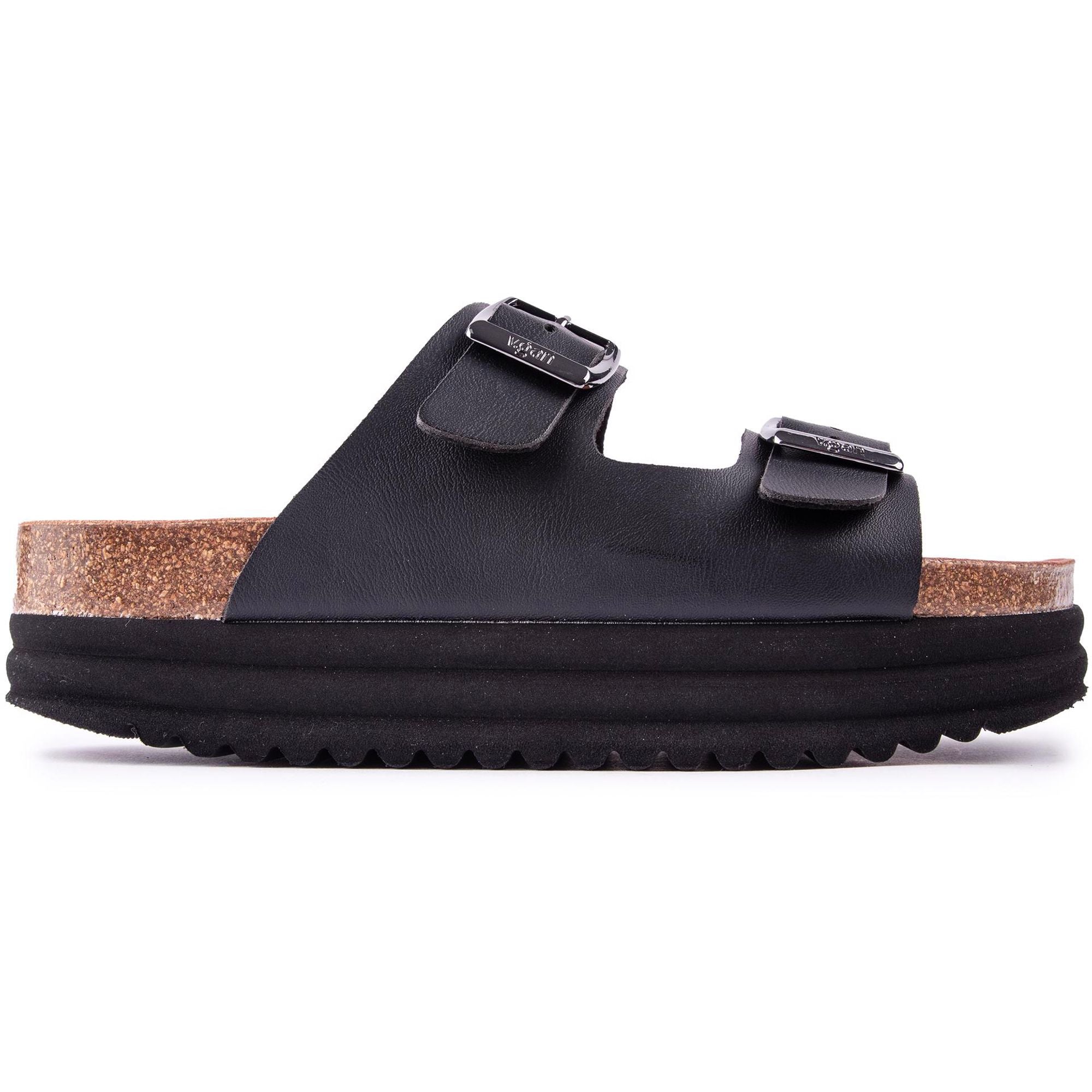 Womens Vegan Plum Footbed Sandals in Black | V.GAN
