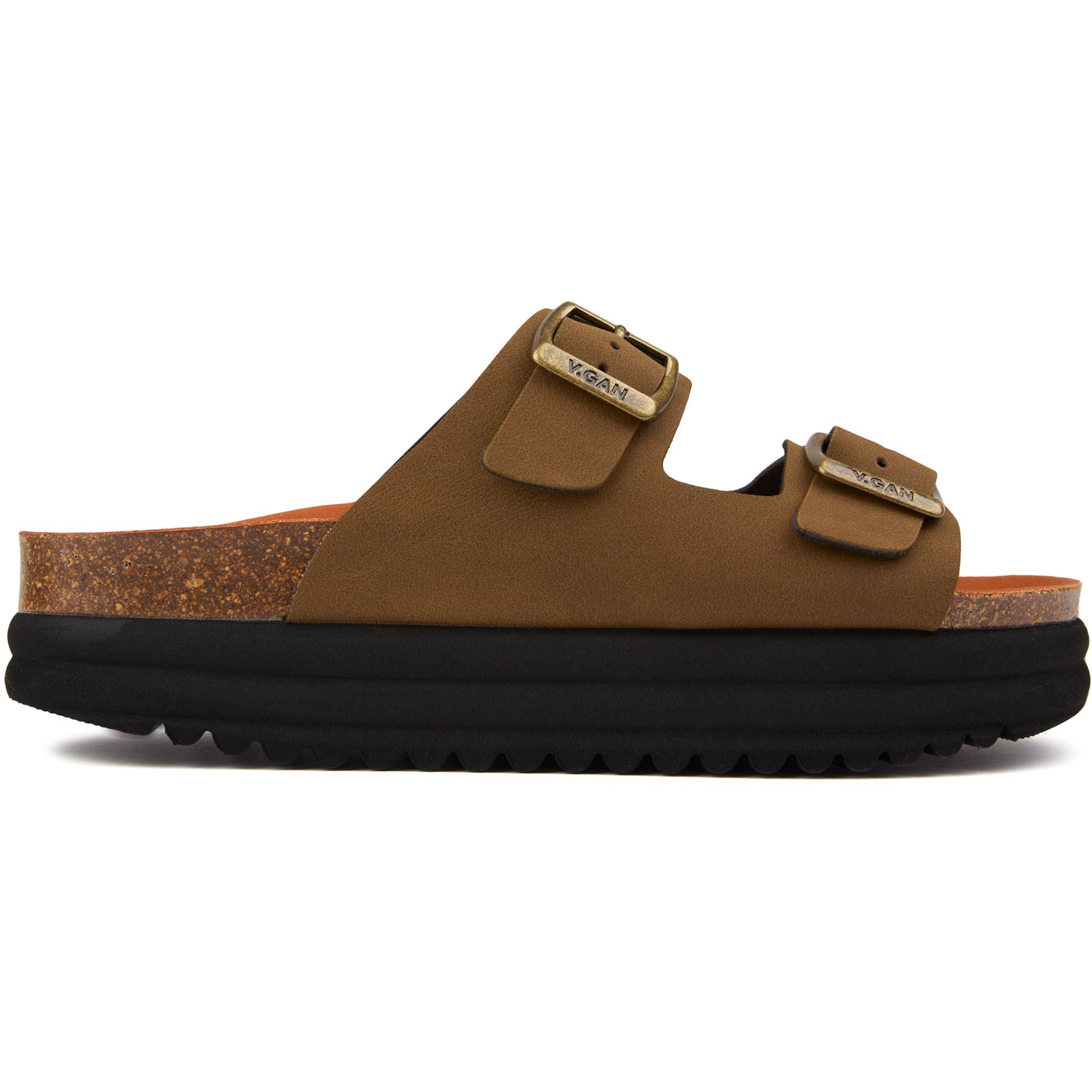 Womens Vegan Plum Footbed Sandals in Brown | V.GAN