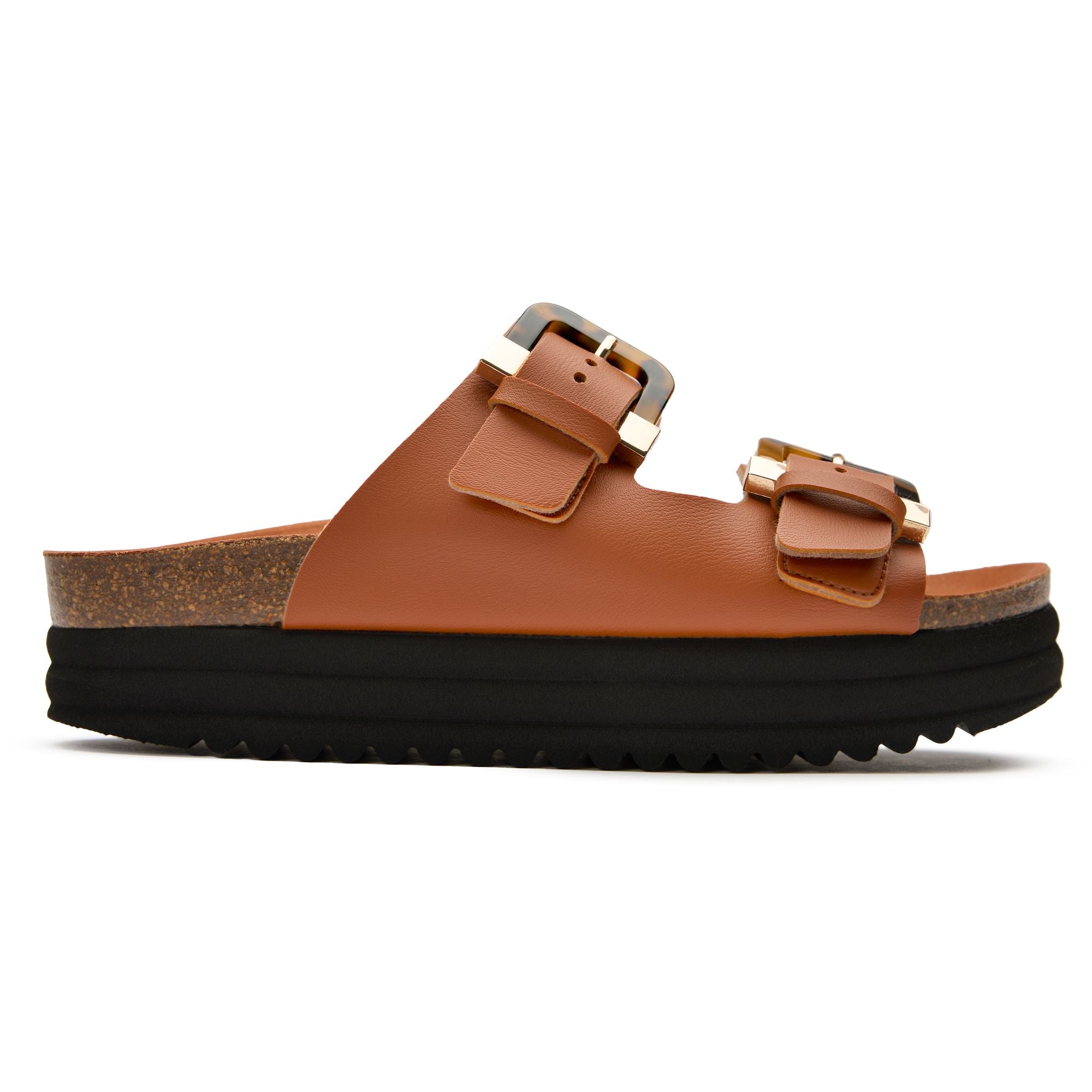 Womens Vegan Plum Footbed Tortoiseshell Sandals in Tan | V.GAN