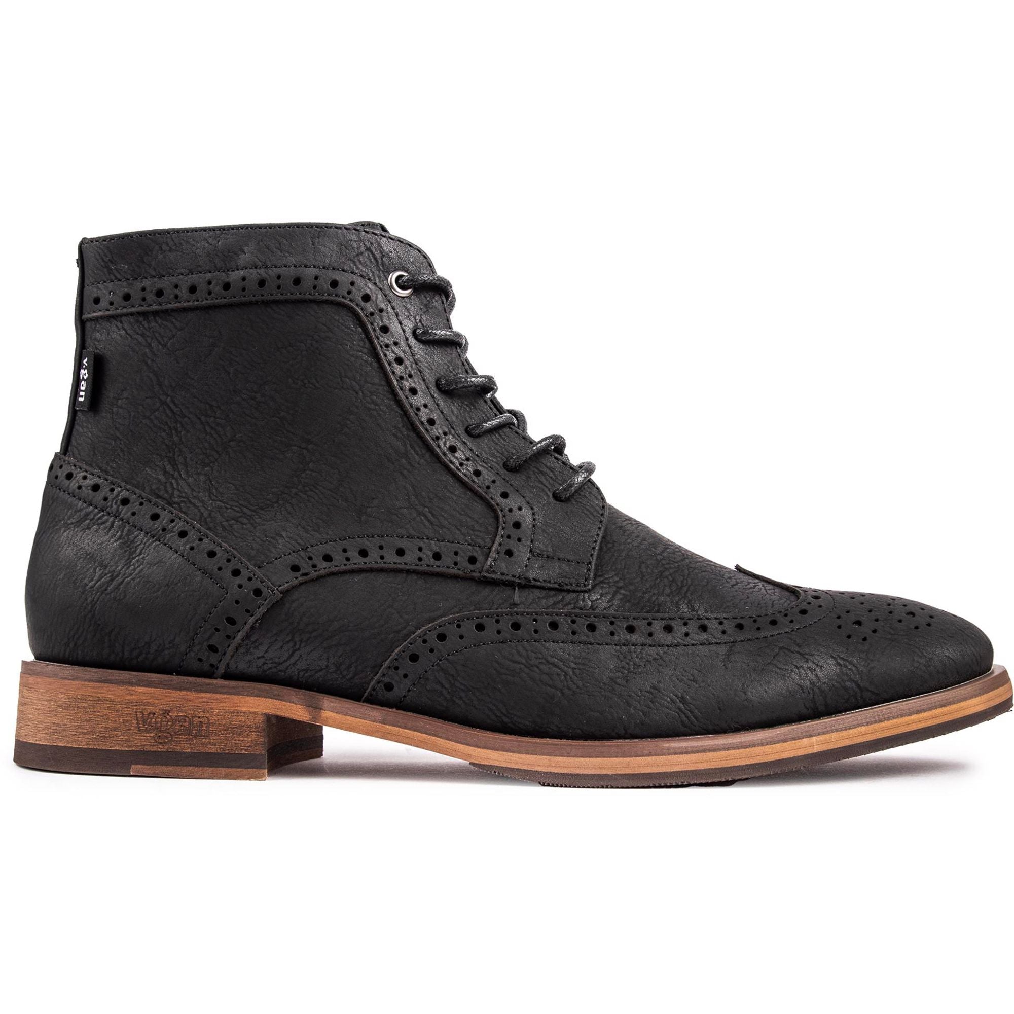Mens Vegan Wheat Brogue Boots in Black | V.GAN